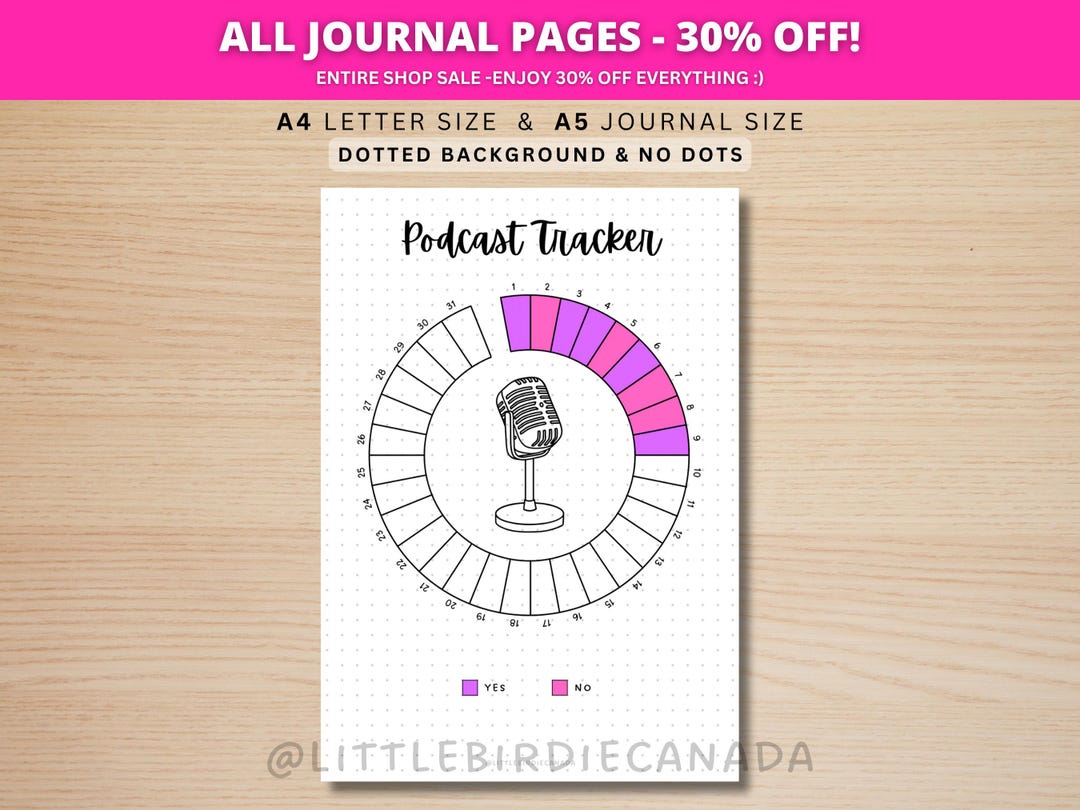Podcast Tracker - PRINTABLE Journal Page - Planner Page - Monthly ...