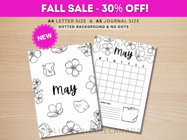 May Title Page and Calendar - PRINTABLE Calendar - Cherry Blossom Theme ...