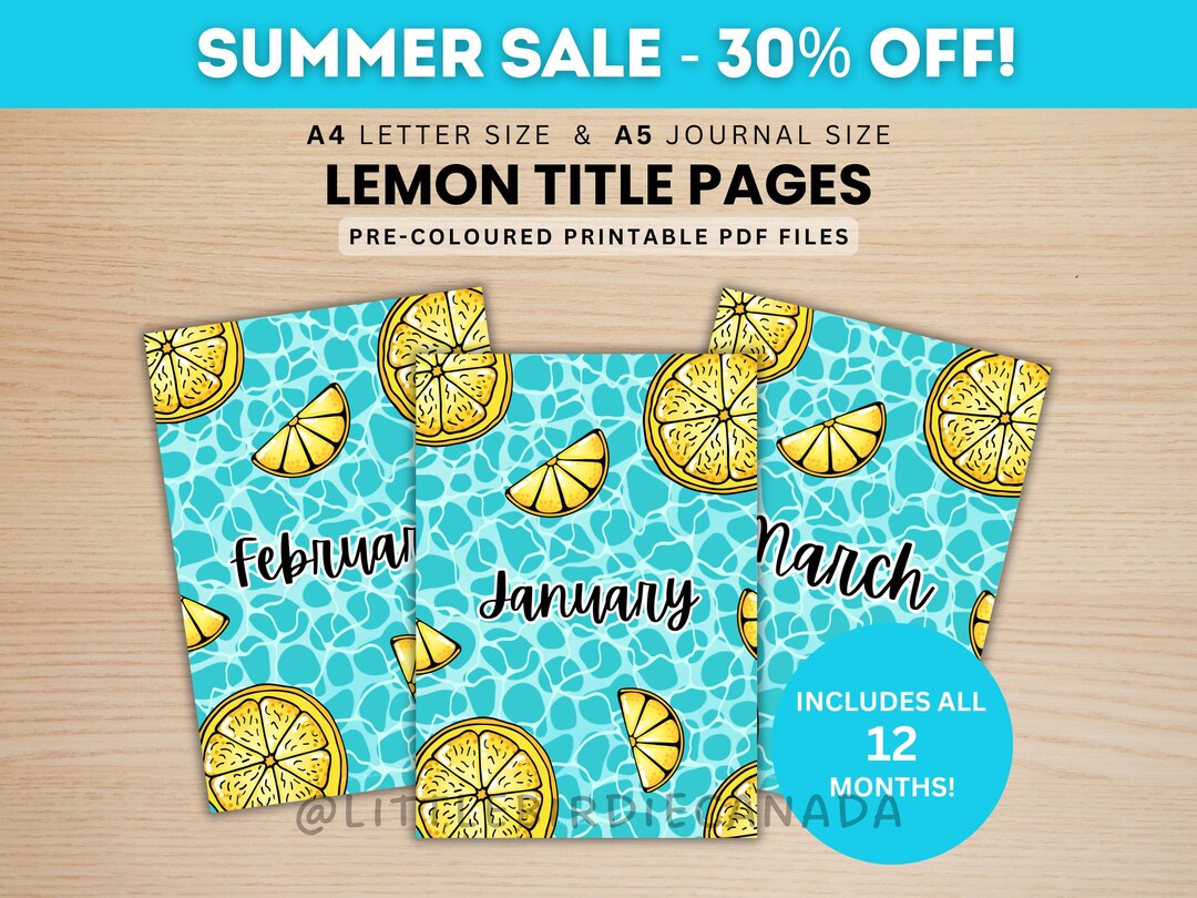 Lemon Title Page Bundle - Journal Cover Page - PRINTABLE Journal Page ...