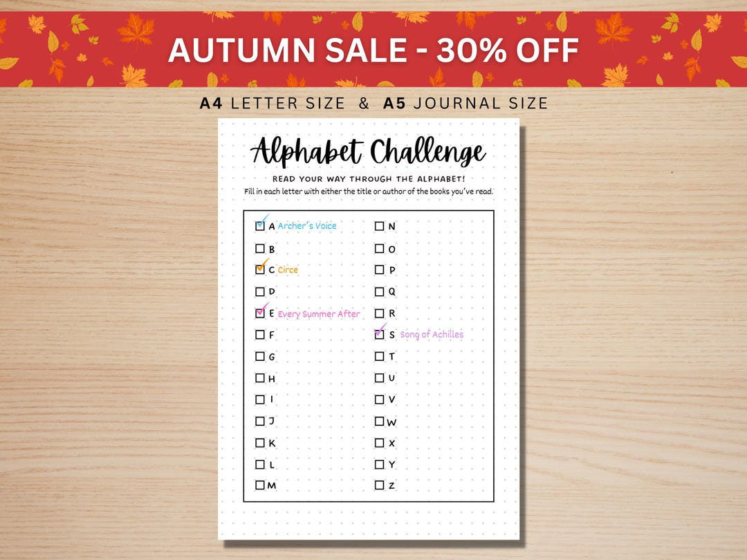 Alphabet Reading Challenge PRINTABLE Journal Page Reading Tracker ...
