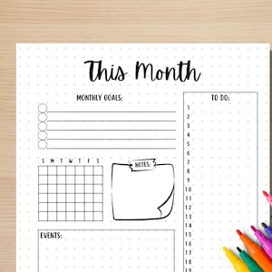 Monthly Planner - Monthly Calendar -PRINTABLE Journal Page - Planner ...