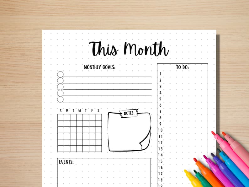 Monthly Planner - Monthly Calendar -PRINTABLE Journal Page - Planner ...