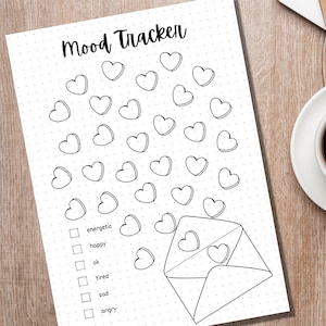 Heart Mood Tracker - PRINTABLE Journal Page - Planner Page - Feelings ...