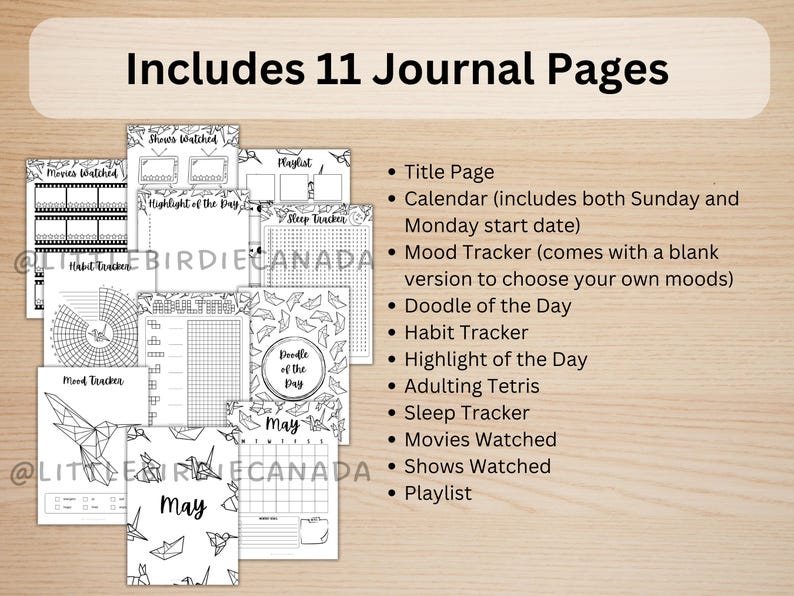 May Journal Bundle - Origami - PRINTABLE Journal Pages - Black & White ...
