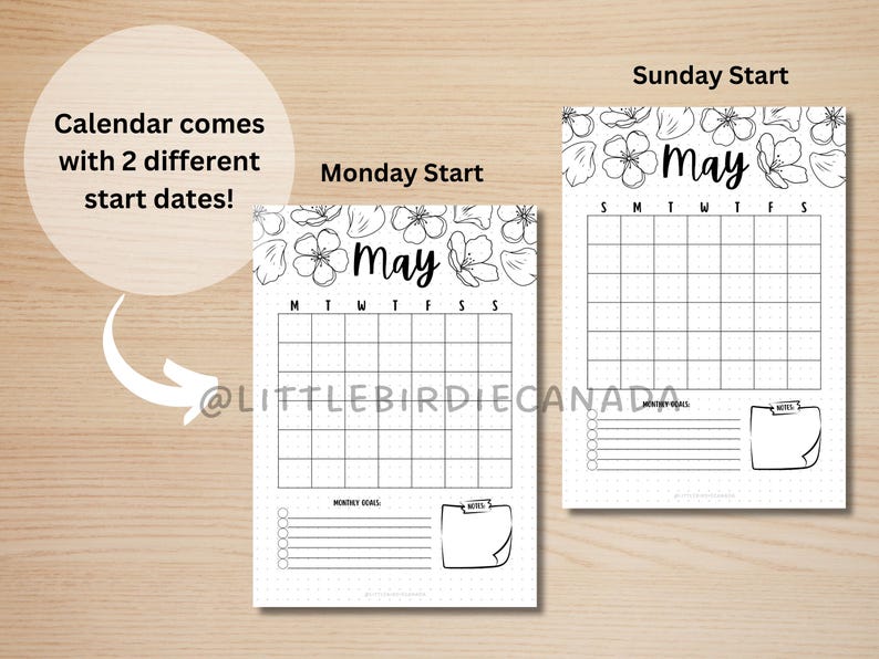 May Title Page and Calendar - PRINTABLE Calendar - Cherry Blossom Theme ...