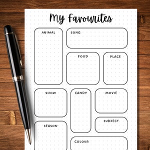 My Favourites Journal Page - PRINTABLE Journal Page - Planner Page ...