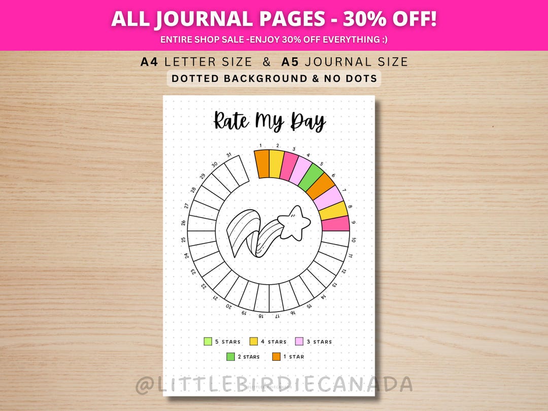 Rate My Day - PRINTABLE Journal Page - Printable Planner Page - Daily ...