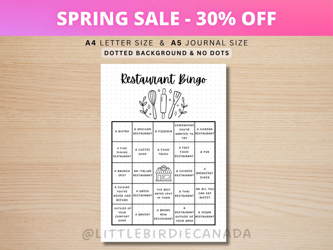 Restaurant Bingo Game - Winter Activities - PRINTABLE Journal Page ...