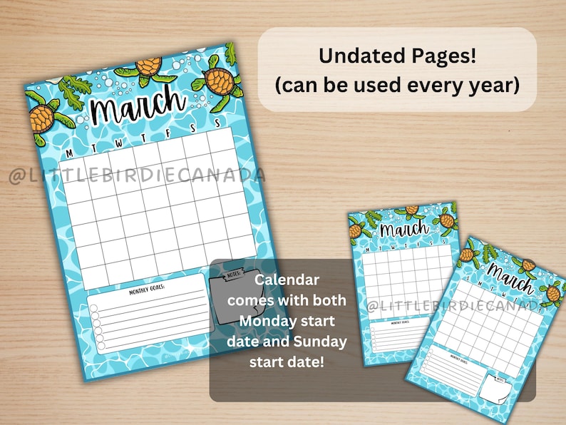 March Journal Bundle - Turtles - PRINTABLE Journal Pages - PRE-COLOURED ...