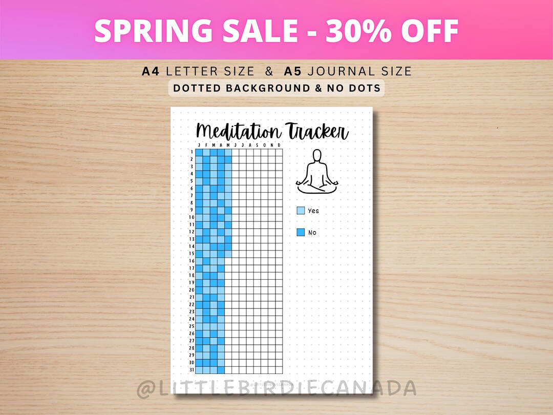 Meditation Tracker Yearly - PRINTABLE Journal Page - Track Fitness ...
