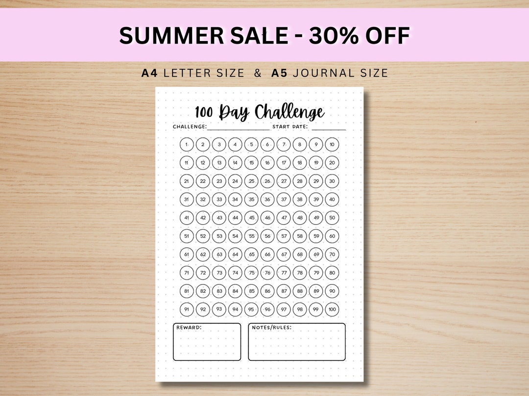 100 Day Challenge PRINTABLE Journal Page Choose Your Challenge 100 Day ...