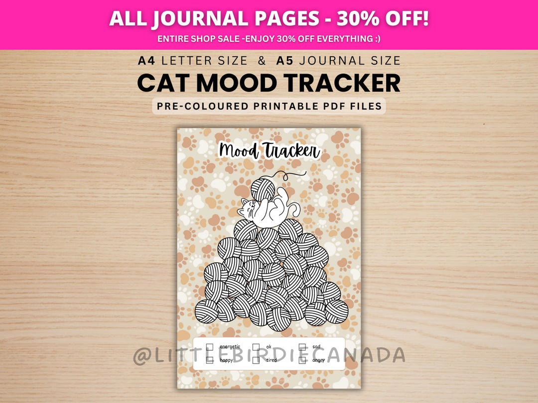 Cat Mood Tracker - PRINTABLE Journal Page - Colored Journal Page - Etsy