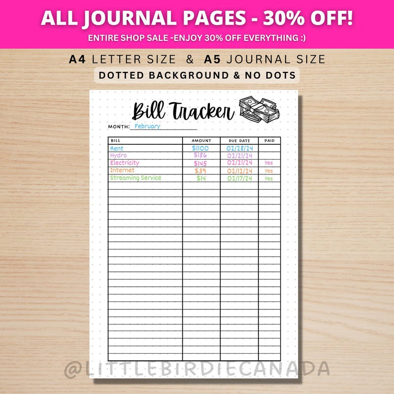 Monthly Bills Journal - Etsy
