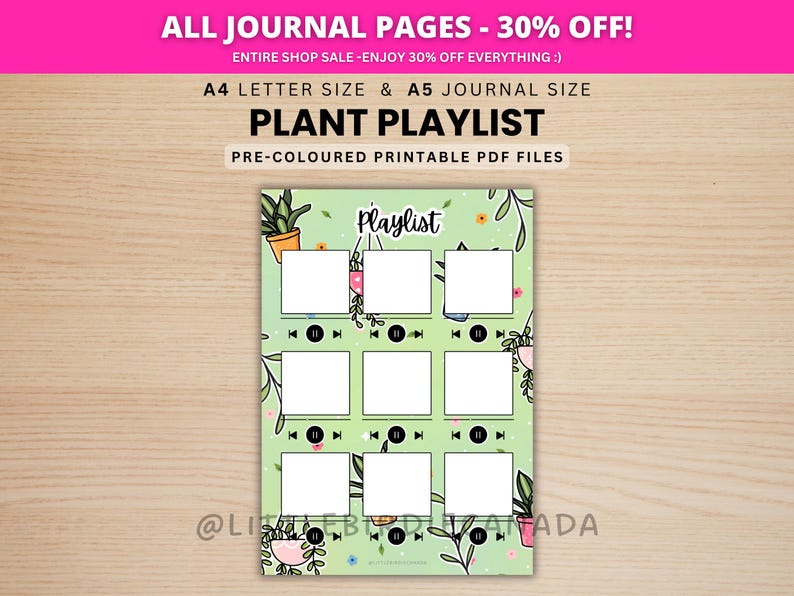 Plant Playlist - PRINTABLE Journal Page - Colored Journal Page - Etsy