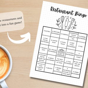 Restaurant Bingo Game - Winter Activities - PRINTABLE Journal Page ...