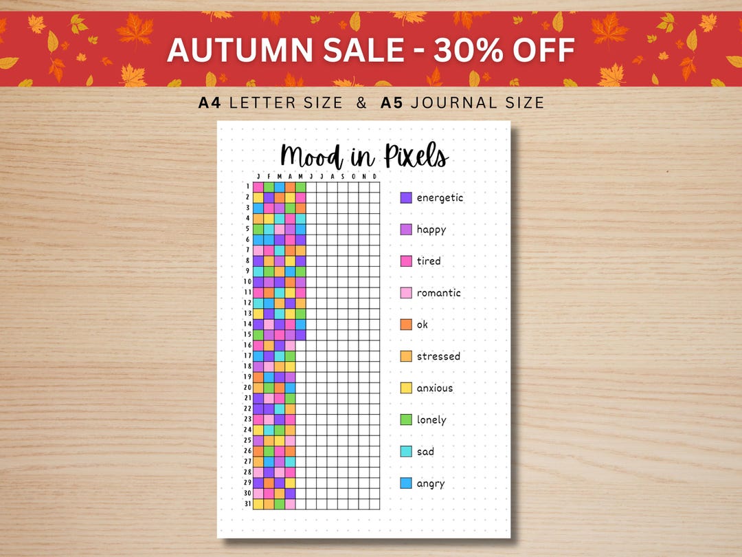 Mood in Pixels PRINTABLE Journal Page Planner Page Daily Feelings Tracker Daily Mood Tracker ...