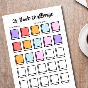 25 Book Reading Challenge - PRINTABLE Journal Page - Reading Tracker ...