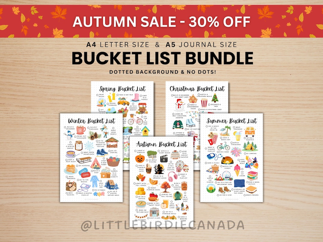 Bucket List Bundle PRINTABLE Journal Pages Fall Bucket List Winter ...