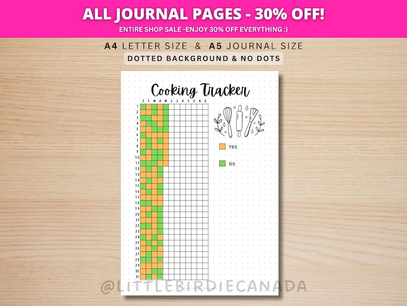 Cooking Tracker - PRINTABLE Journal Page - Planner Page - Tracking ...