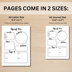About Me Journal Page - PRINTABLE Journal Page - Info Page - Profile ...