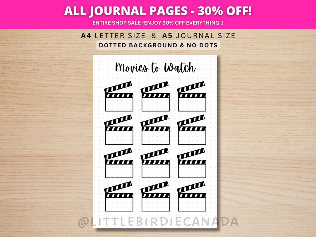 Movies to Watch - PRINTABLE Journal Page - Planner Page - Movie ...