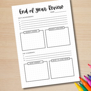 End of Year Reflection - PRINTABLE Journal Page - End of Year Review ...