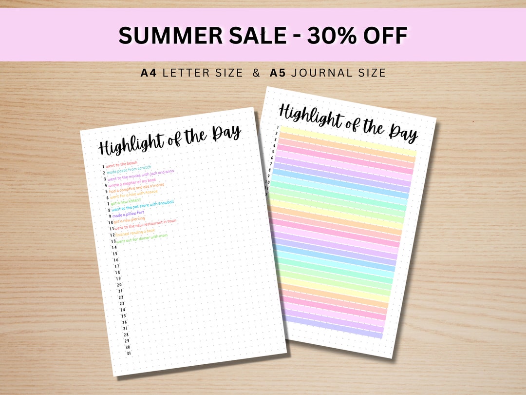 Highlight of the Day PRINTABLE Journal Page Memory Tracker Daily ...