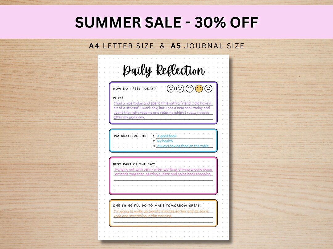 Daily Reflection Journal PRINTABLE Gratitude Journal Page Planner Page ...