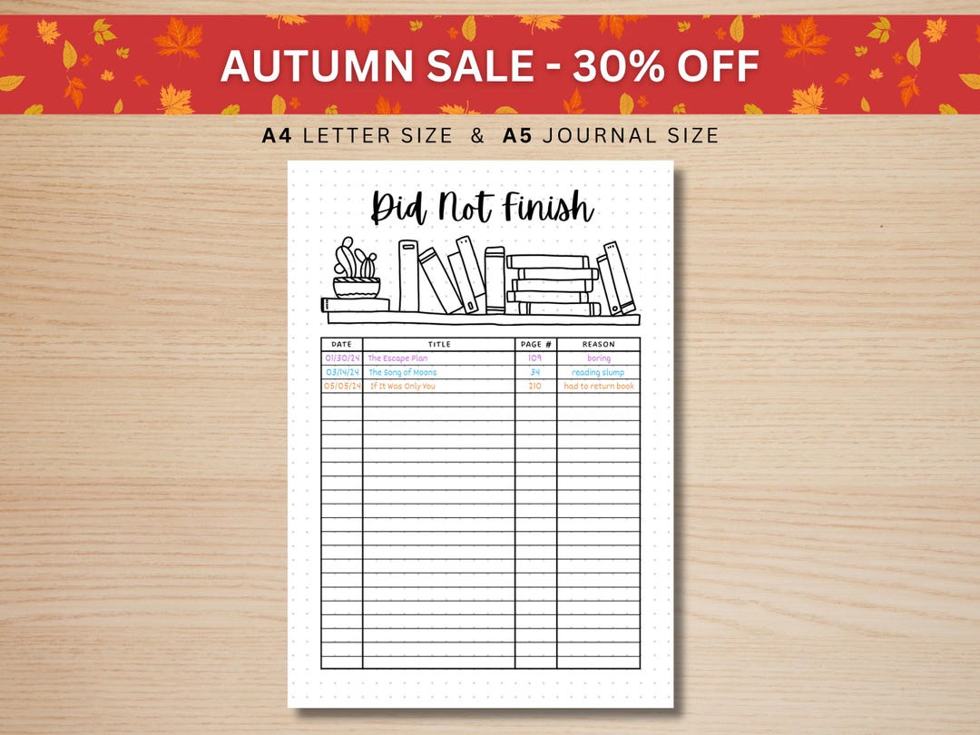 Did Not Finish Reading Tracker PRINTABLE Journal Page Book Journal Page ...