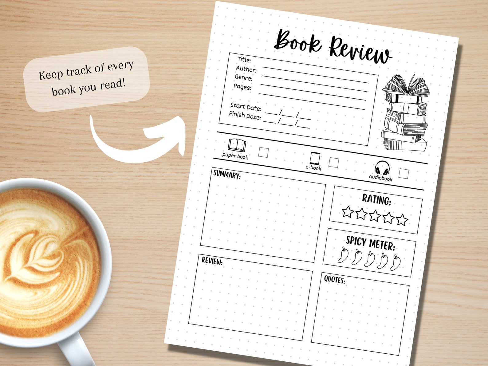 Book Review - PRINTABLE Journal Page - Planner Page - Bookclub Book ...