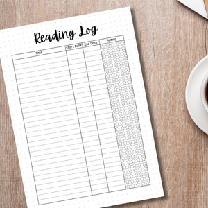 Reading Log Chart - PRINTABLE Journal Page - Planner Page - Book ...