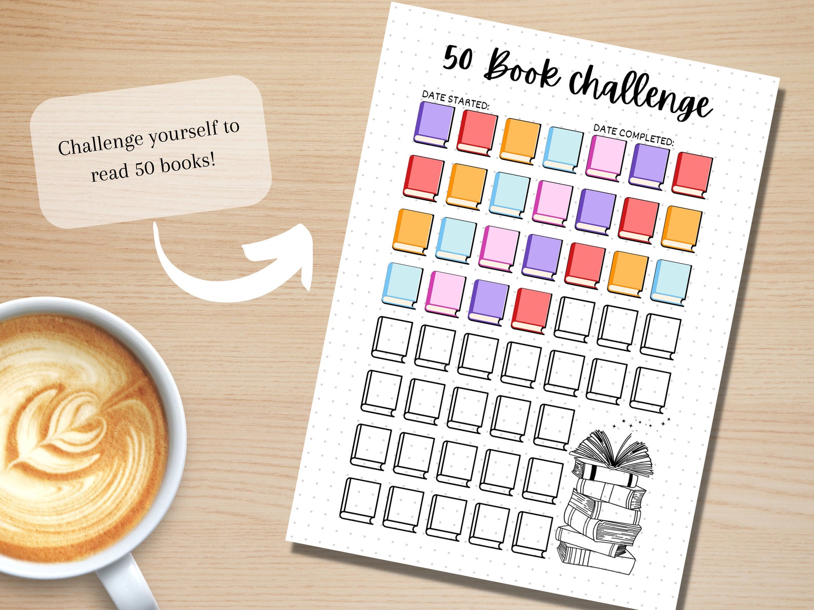 50 Book Reading Challenge - PRINTABLE Journal Page - Reading Tracker ...