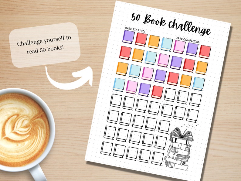 50 Book Reading Challenge - PRINTABLE Journal Page - Reading Tracker ...