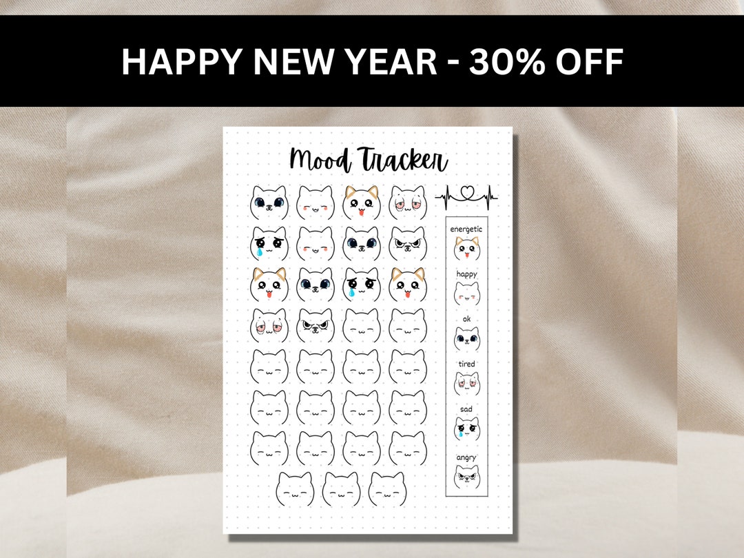 Cat Mood Tracker A5 Journal Page PRINTABLE Tracker Daily Tracker Daily ...