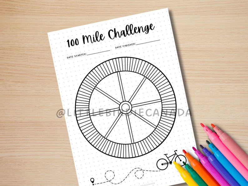 100 Miles Biking Challenge - PRINTABLE Journal Page - Printable Cycling ...