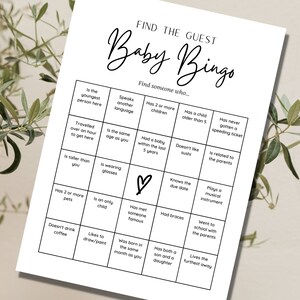 Baby Bingo Game Baby Shower Party Game Find the Guest Game Baby Shower ...