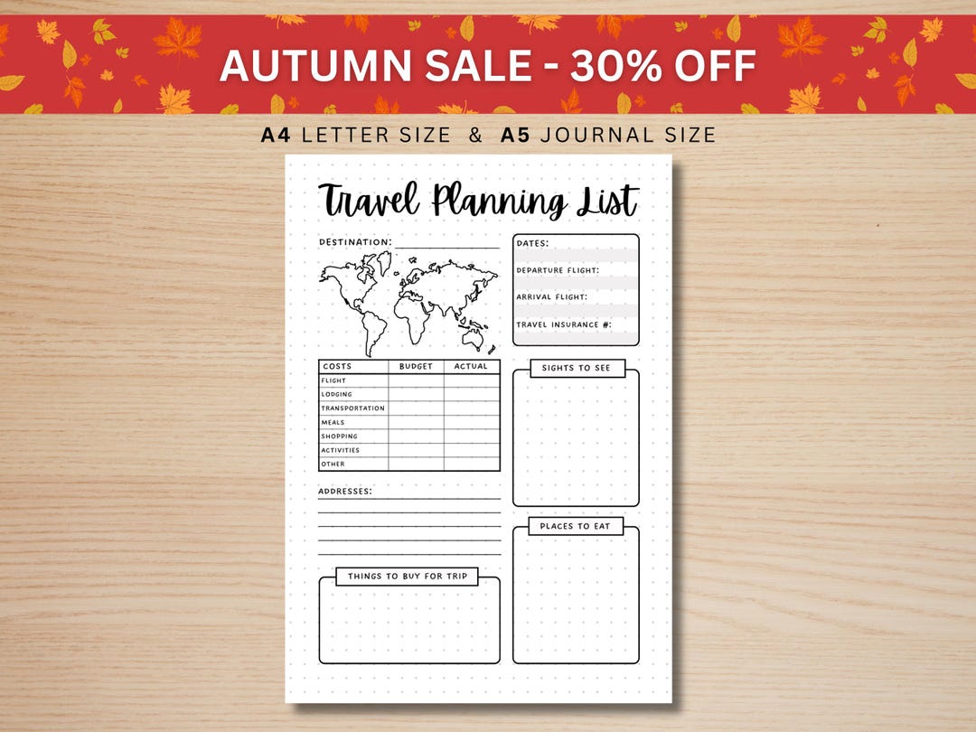 Travel Planning List PRINTABLE Journal Page Travel Planner Page ...