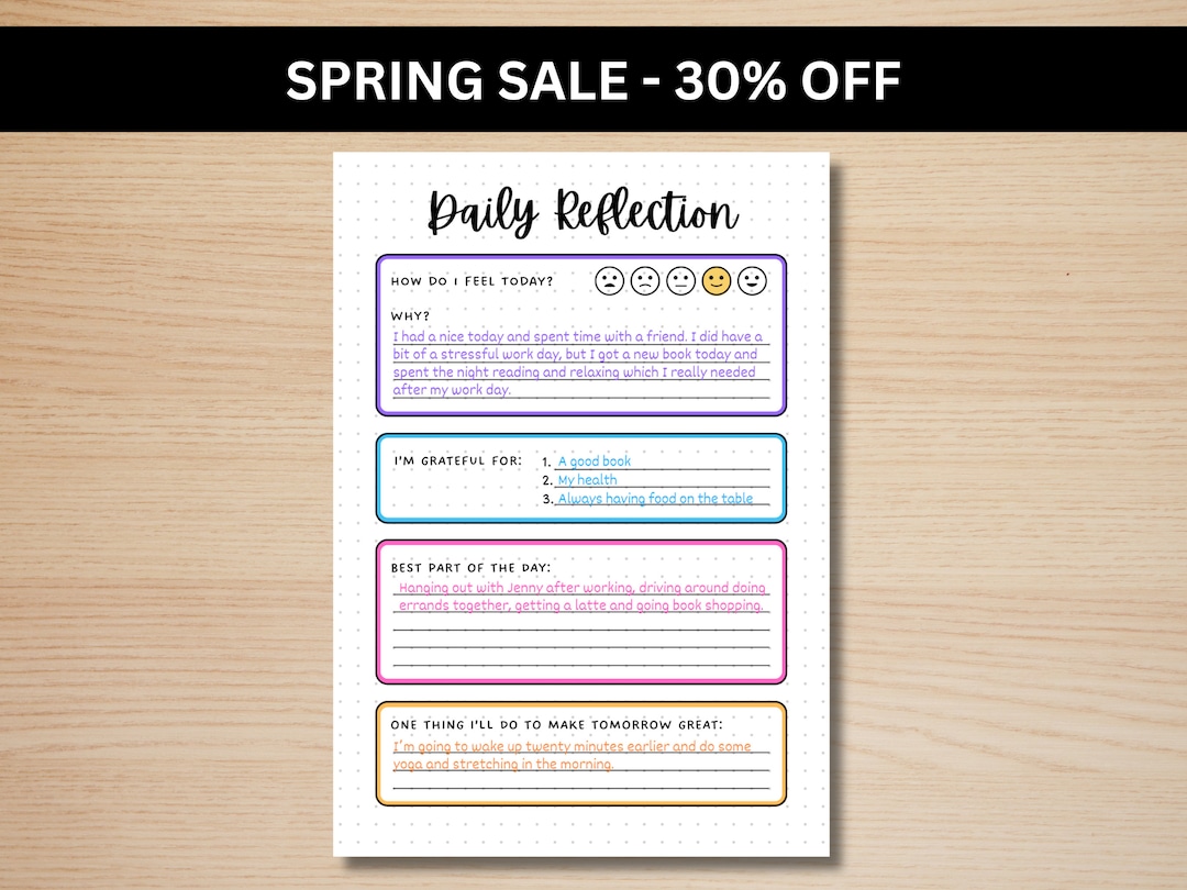 Daily Reflection Journal PRINTABLE Gratitude Journal A5 Journal Page ...