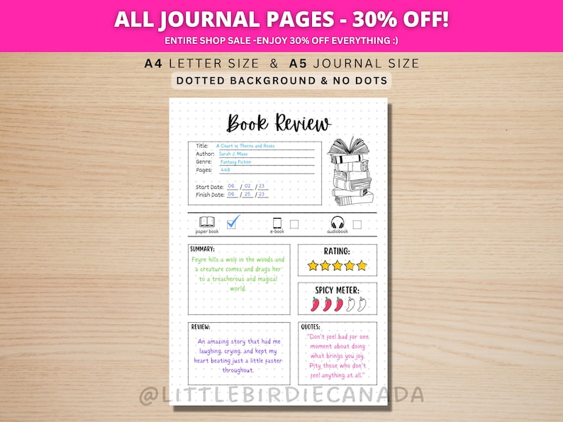 Book Review - PRINTABLE Journal Page - Planner Page - Bookclub Book ...