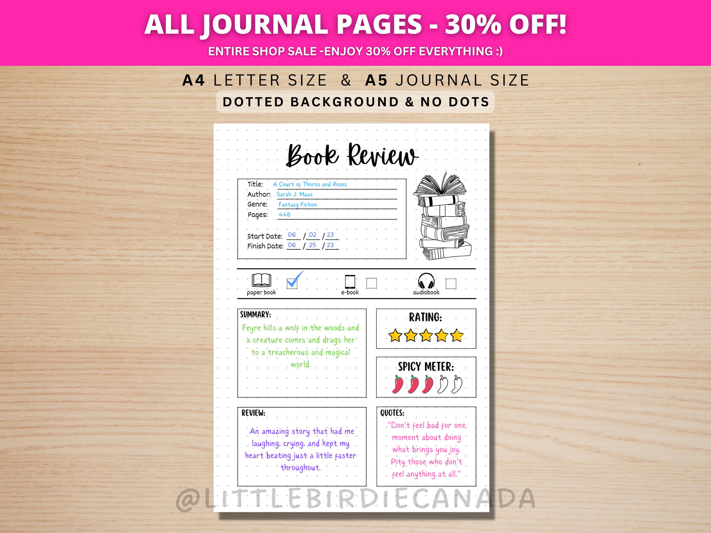 Book Review - PRINTABLE Journal Page - Planner Page - Bookclub Book ...