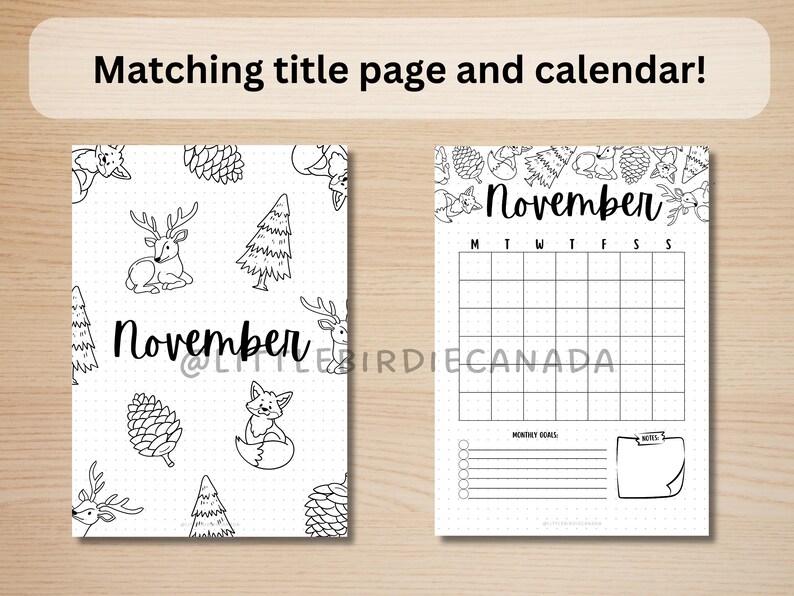November Title Page and Calendar - PRINTABLE Calendar - Forest Theme ...