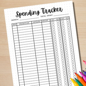 Spending Tracker - PRINTABLE Journal Page - Planner Page - Spending Log ...