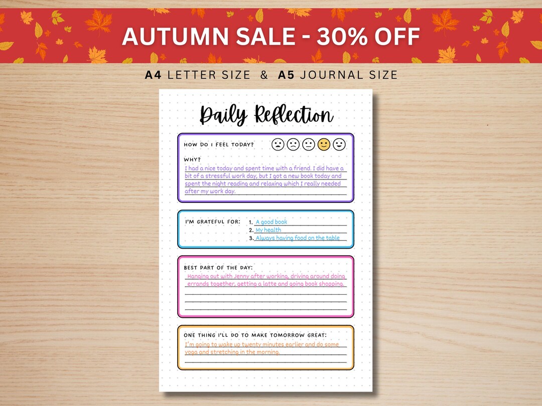 Daily Reflection Journal PRINTABLE Gratitude Journal Page Planner Page ...