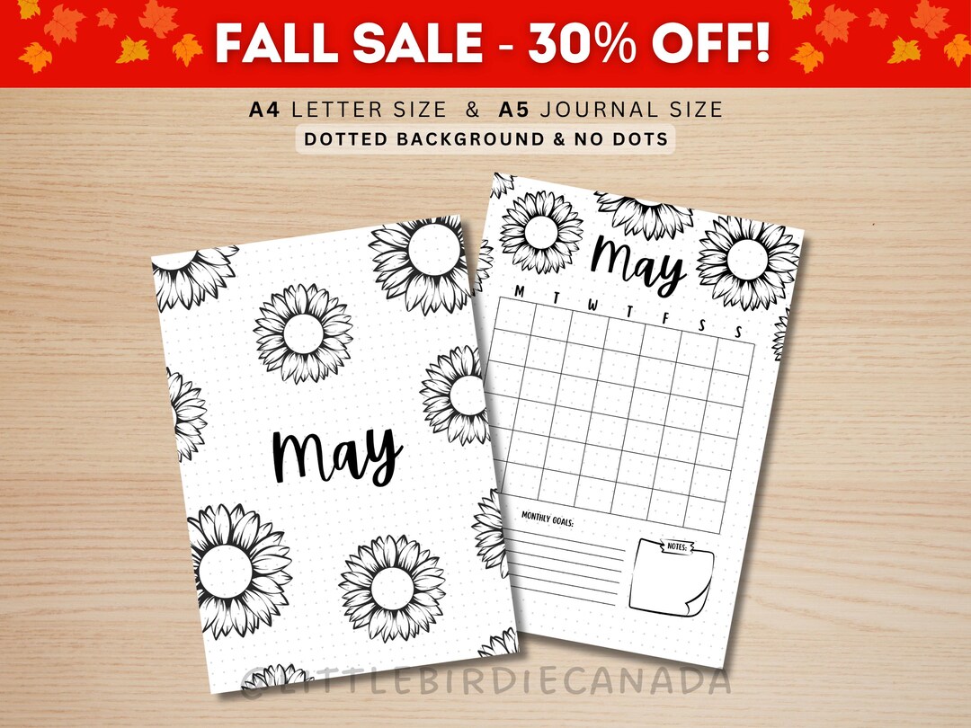 May Title Page - Flower - May Calendar - PRINTABLE Calendar - Journal ...
