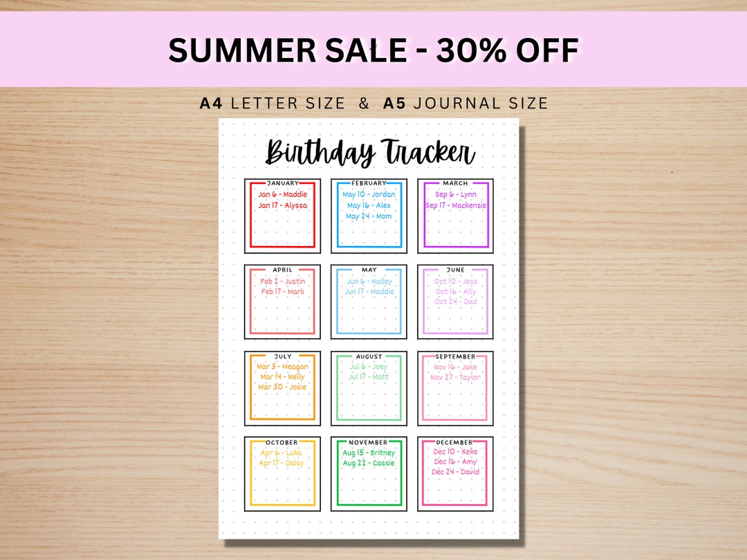 Birthday Tracker PRINTABLE Journal Page Birthday Calendar Birthday ...