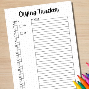 Crying Tracker - PRINTABLE Journal Page - Planner Page - Crying Log ...