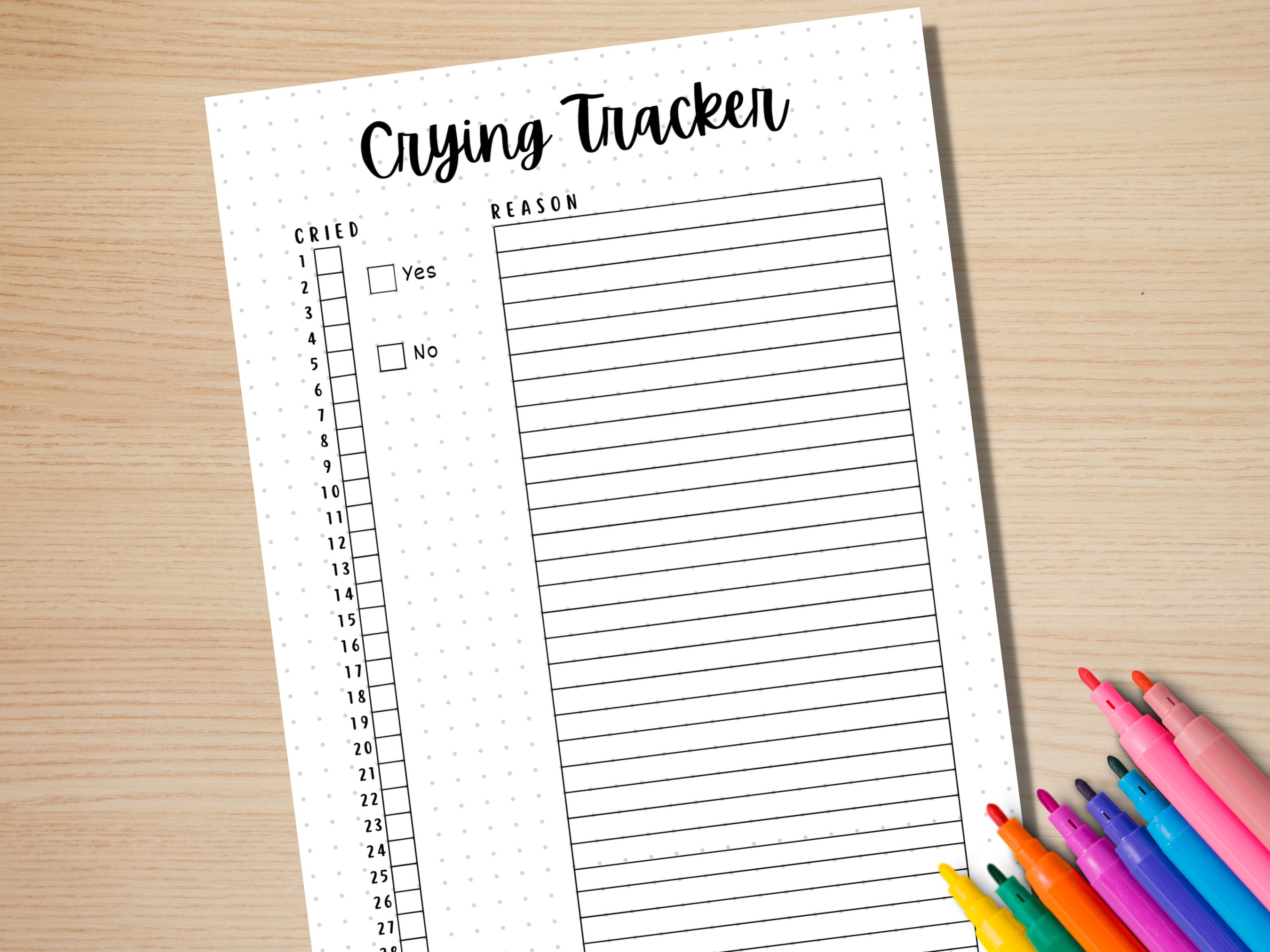 Crying Tracker - PRINTABLE Journal Page - Planner Page - Crying Log ...