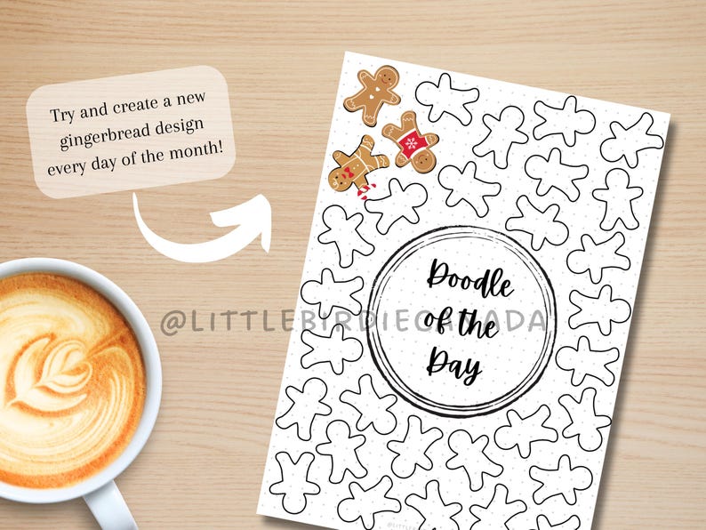 Gingerbread Doodle of the Day - PRINTABLE Journal Page - Planner Page ...