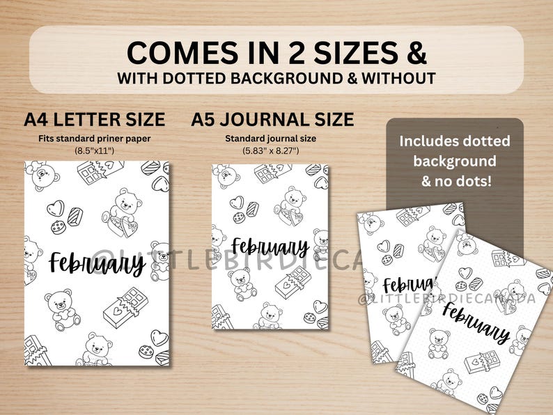 February Journal Bundle - Teddy Bears - PRINTABLE Journal Pages - BLACK ...
