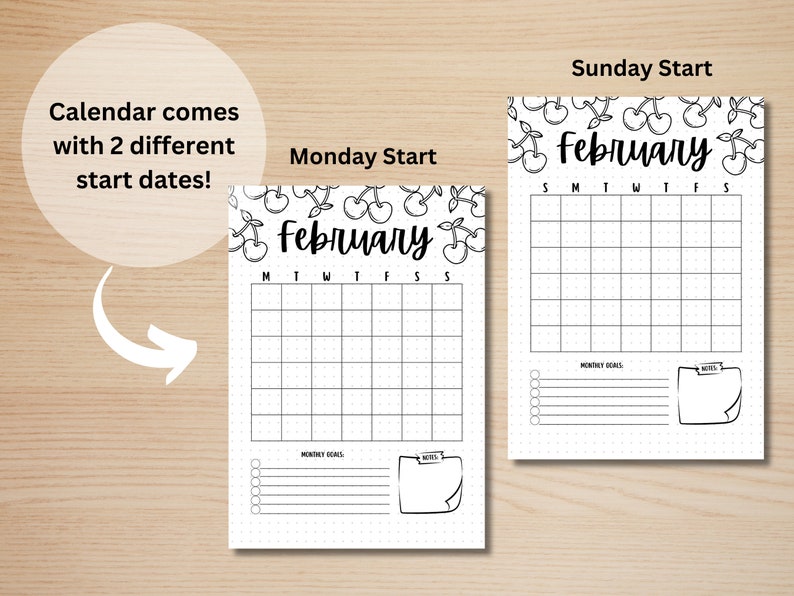 February Title Page - Cherries - February Calendar - PRINTABLE Calendar ...